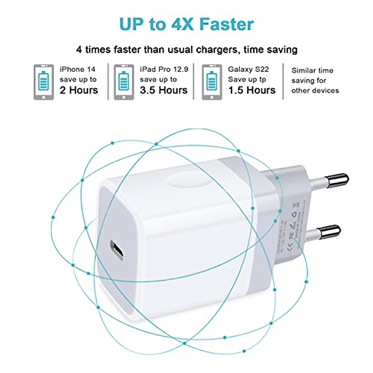 USB C Adapter, European Plug Adapter, 2-Pack Fast 20W Europe Travel Plug Power Adapter Type C Wall Chargers for iPhone 14 13 12 11 Pro Max XR XS X 8 7 6,Samsung Galaxy S22 S21 A13, iPad, Google Pixel