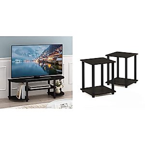 Furinno Turn-S-Tube Wide TV Entertainment Center, Espresso/Black & Simplistic End Table, Espresso/Black