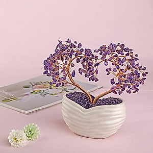 Jovivi Amethyst Crystal Heart Money Tree Healing Gemstone Bonsai Tree for Wedding Ceremony Reiki Balancing Energy Meditation Feng Shui Wealth & Good Luck Home Indoor Office Decor 7.87"-8.26"