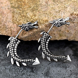 COCHARM 2PCS Ear Stud Fake Ear Gauges Burning Silver 3D Dragon Unique Style Fake Ear Gauge Earrings 18G Ear Gauges