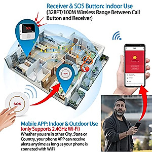 Caregiver Pager Wireless WiFi, KINGLEAD Smart APP Nurse Emergency Life Alert System 1 Receiver 1 Call Button for Elderly, Patient, Senior, Kids, Disabled Fall Alert System
