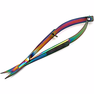 Multi Color Rainbow Embroidery Sewing Scissor - Spring Action Scissor 4.5" - Stainless Steel, Curved Tip, Snips, Thread Scissor - By OdontoMed2011