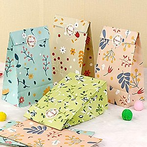 AerWo 48pcs Floral Gift Bags, Flowers Birthday Gift Bag, Goodie Bags, Goodie Bags for Kids Birthday, Gift Bag Bulk, Baby Shower, Wedding Party Favor Bags with Thank You Stickers