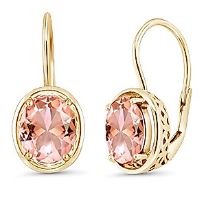 Gem Stone King 18K Yellow Gold Plated Silver Peach Nano Morganite Earrings For Women (4.00 Cttw, Oval 9X7MM)