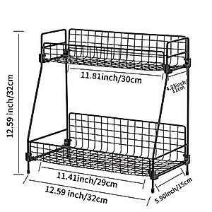 Betgod 2-Tier Bathroom Countertop Organizer, Wire Basket Storage Container Countertop Shelf, Kitchen and Shower Countertop Organizer Rack, Black