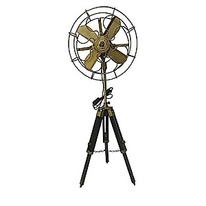 B A INSTRUMENTS Antique Brass Pedestal Fan with Wooden Tripod Floor Stand