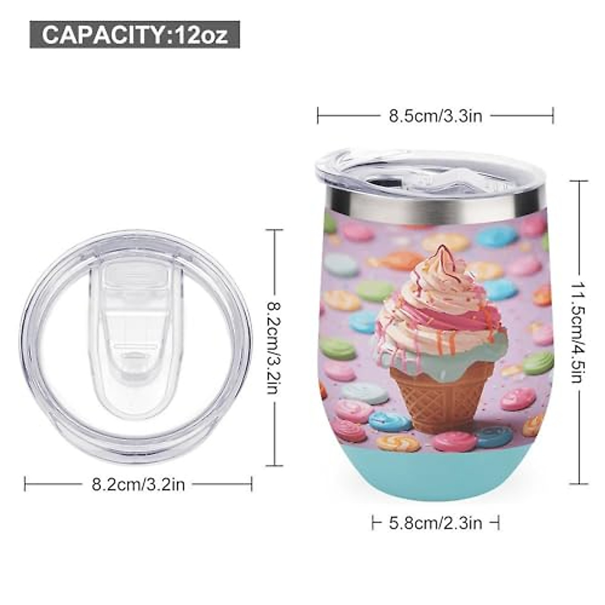 WYUSPGK 304 Stainless Steel Insulated Cup, Many Colored Ice Cream Print Smooth Rim, Durable & Reusable - Perfect for Office, Home, And Travel