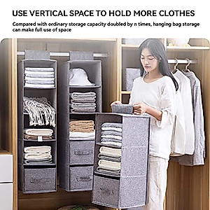 XJ-HOME Wardrobe Cotton Linen Storage Hanging Bag Clothes Organizer Multi-Layer Drawer Multifunctional Hanger Rack for Bedroom or Rack,Dark Gray