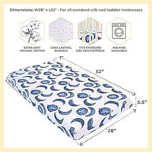 Burt's Bees Baby Essential Organic Cotton Fitted Crib Sheet, Breathable for Boy Girl Standard Crib & Toddler Mattresses