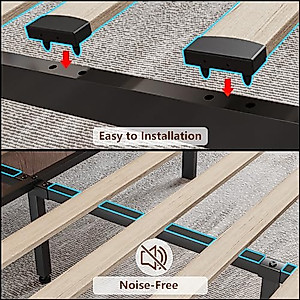 MEIJUJIA Queen Bed Frame with 2 Storage Drawers and LED Lights Headboard, Upholstered Bed Frame Queen Size with Charging Station, No Box Spring Needed, Easy Assembly - Grey