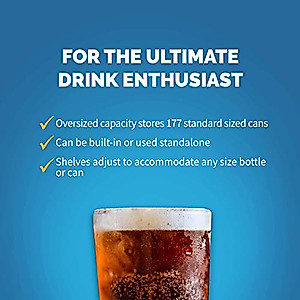 NewAir | 177 Can Beverage Cooler With Glass Door | Reversible Insulated Hinge Door Mini Fridge, Adjustable Shelves, Key Lock, Stainless Steel | Built-in, Freestanding, Under Counter Refrigerator