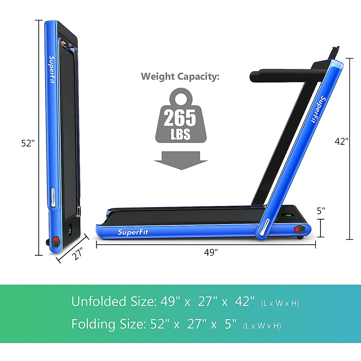 GYMAX Walking Pad, 2.25HP Foldable Treadmill with LED Display, Remote & Smart App Control, 2 in 1 Under Desk Treadmill, Portable Compact Folding Treadmill for Small Space/Home/Office (Shiny Blue)