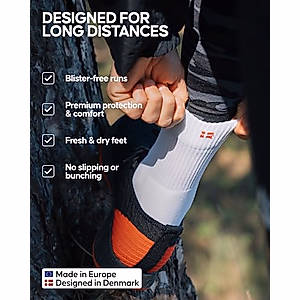 DANISH ENDURANCE Long Distance Running Socks, Quarter, Cushioned & Moisture Wicking, 3 Pair Pack for Men & Women