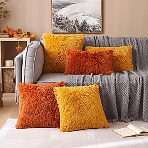 MIULEE Pack of 2 Luxury Faux Fur Throw Pillow Covers Deluxe Winter Decorative Plush Pillow Case Cushion Cover Shell for Sofa Bedroom Car 18x18 Inch Burnt Orange