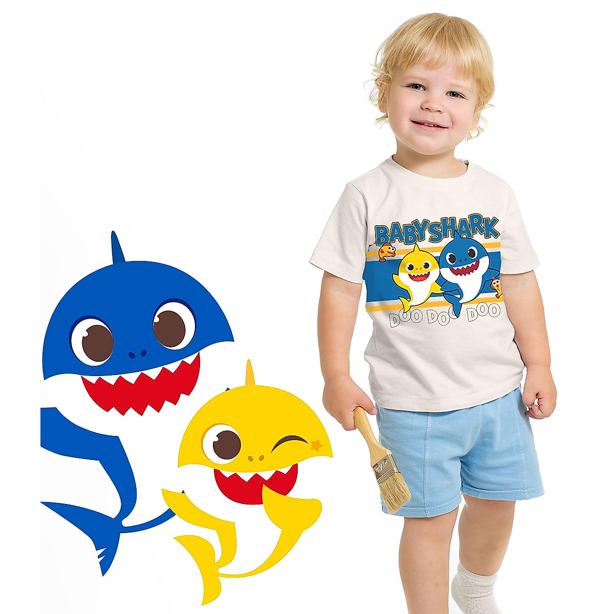Baby Shark Graphic T-Shirts 3 Pack for Boys 3T Ecru/YEL/Wh SS