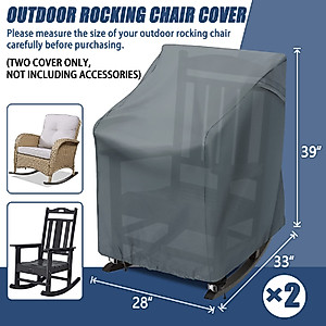 2 Pack Patio Rocking Chair Cover 27.5" L x 32.5" D x 39" H 420D Waterproof Oxford Fabric Production Outdoor Furniture Rocking Chair Covers - Grey