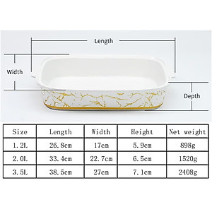 HONHPD 3PCS Rectangular Porcelain Casserole Warming Trays for Food, Ceramics Chafers, and Buffet Warmers Sets, Ceramics Chafing Dish Buffet Set, Gold Plating Serving Dishes(11inch.13inch.15inch）