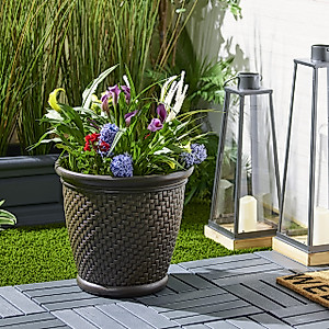 Suncast 1807J4 TRV174255 18" x 16.5" Resin Planter-Lightweight Contemporary Flower Po, Dark Brown