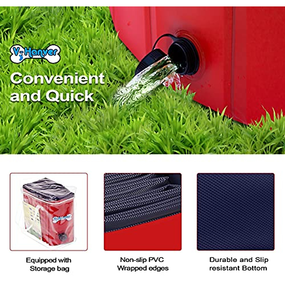 V-HANVER Foldable Dog Pool Collapsible Heavy Duty PVC Pet Pool Bath Tub for XLarge Dogs and Puppies, 63 X 12 inch