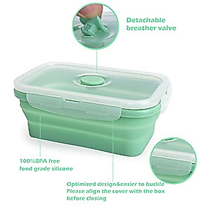 Wolecok Silicone Collapsible Food Storage Containers - Foldable Bento Lunch Boxes with BPA Free Airtight Plastic Lids,Set of 5 Pack
