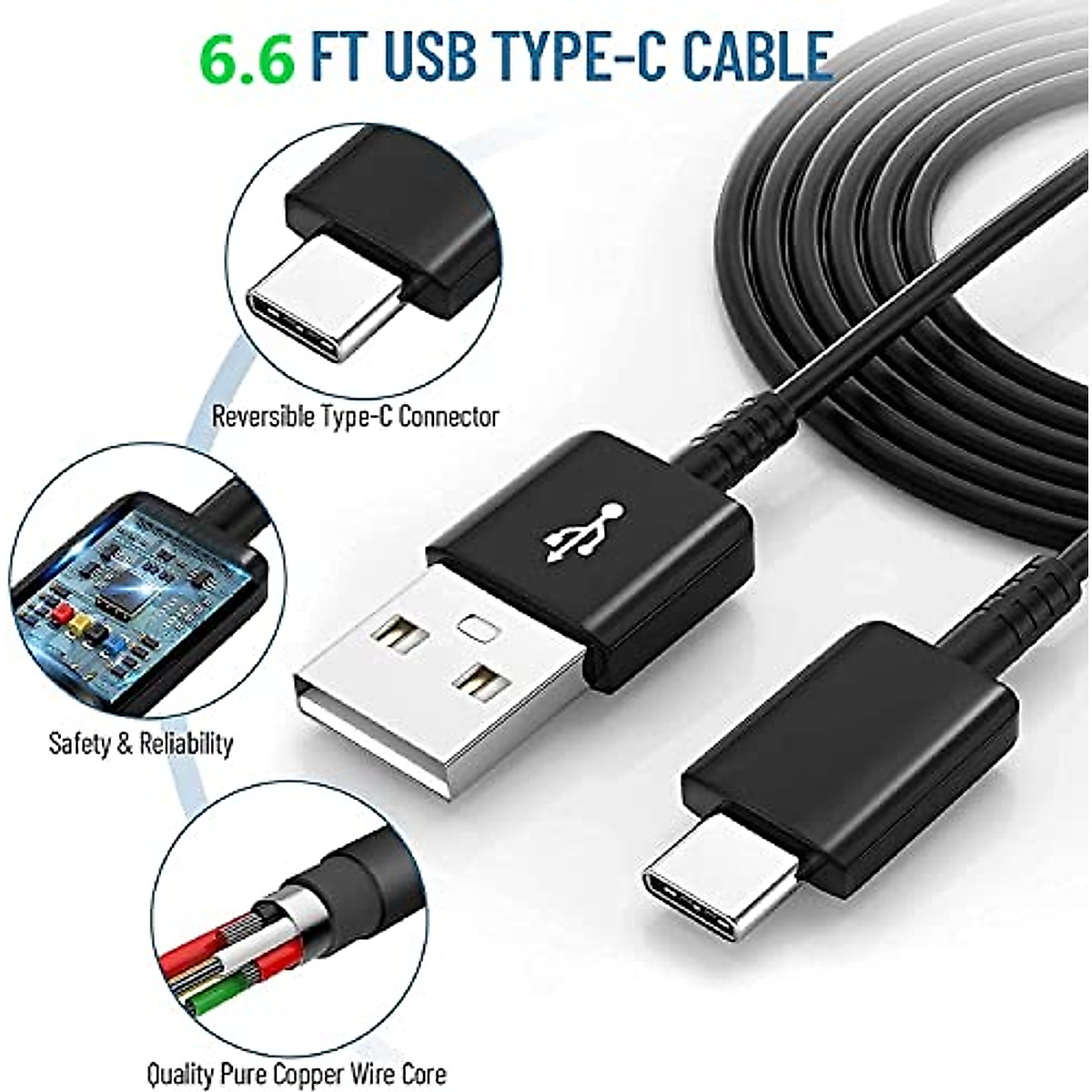 Samsung Fast Charger with USB Type C Cable 6ft for Samsung Galaxy S10/S10e/S10 Plus/S9/S9 Plus/S8/S8 Plus/A13/A03s/A30/A31/A32/A50/A51/A52/A53/Note 20/Note 10/Note 9/Note 8/S20/S20+/S21/S21+/S22 Ultra