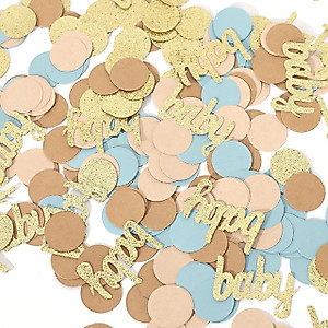 280PCS Blue Oh Baby Confetti - Gender Reveal Party Supplies, Blue Grey Confetti, Baby Boy Confetti for Baby Shower, Baby Sprinkle, Taupe Table Scatter