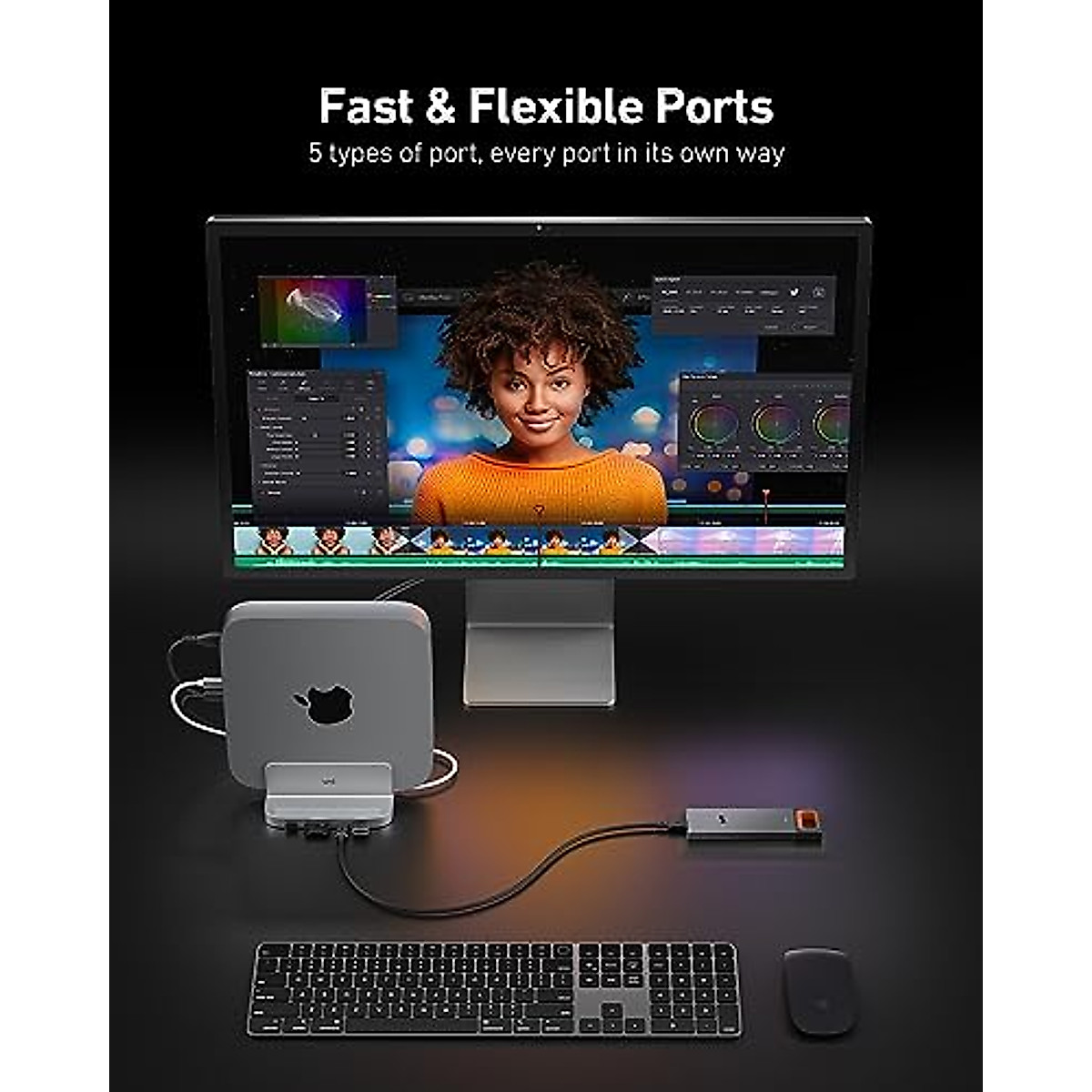 uni Mac Mini Dock, 5-in-1 Hub Stand 10Gbps Super Fast SSD Enclosure[Aluminum Vertical], USB 3.2 USB-C & USB-A, Micro SD & SD Card Reader Compatible with M.2 NVMe/SATA(Not Included)