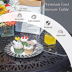 Tangkula 3 Pieces Cast Aluminum Patio Bistro Set, Outdoor Bistro Table Set with Umbrella Hole, Outdoor Patio Table and Chairs Furniture for Porch and Balcony