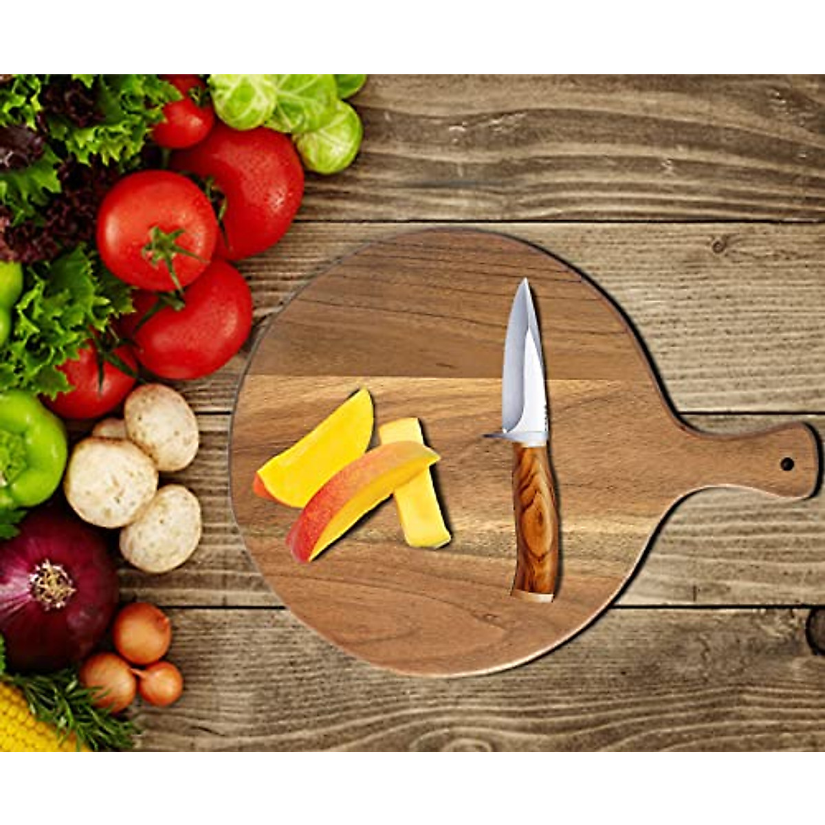 Affinty Decor Wood Cutting Board Round Paddle for Meat Bread Serving Board Charcuterie Board Circular Circle Cutting Board (Brown_12x16")