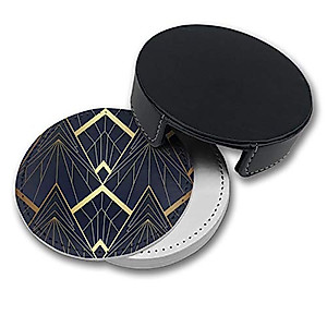 Abstract Art Deco Drinks Coasters With Holder, Suitable For Kinds Of Cups, Set Of 6