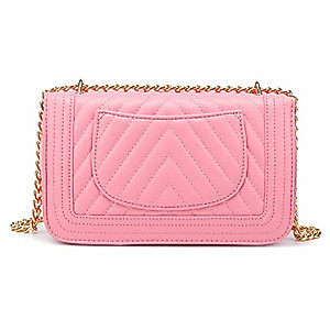 lola mae Crossbody Bags for Women Fashion Quilted Shoulder purse with Convertible Chain Strap Classic Satchel Handbag (Pink-715)
