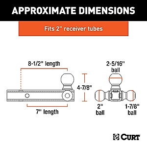 CURT 45655 Multi-Ball Trailer Hitch Ball Mount, 1-7/8, 2, 2-5/16-Inch Balls, Fits 2-Inch Receiver, 10,000 lbs