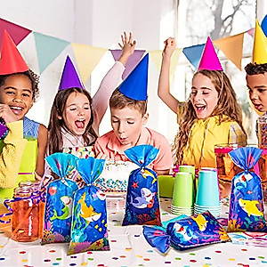 100 Pcs Shark Candy Bags Cute Blue Shark Cellophane Bags Blue Shark Gift Treat Bags Plastic Goodie Bags with 150 Ties Shark Birthday Party Decorations Favors for Boys Shark Themed Baby Shower Party
