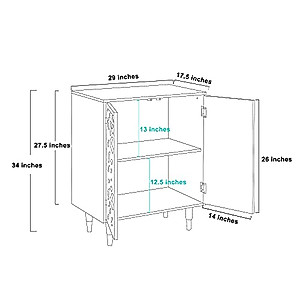 LALUZ Carved Accent Storage Cabinet Floor Cabinet for Bedroom Living Room, Oak Finish 30 Inch