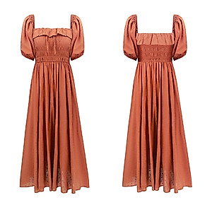 R.Vivimos Women Summer Half Sleeve Cotton Ruffled Vintage Elegant Backless A Line Flowy Long Dresses (Medium, Orange#1)