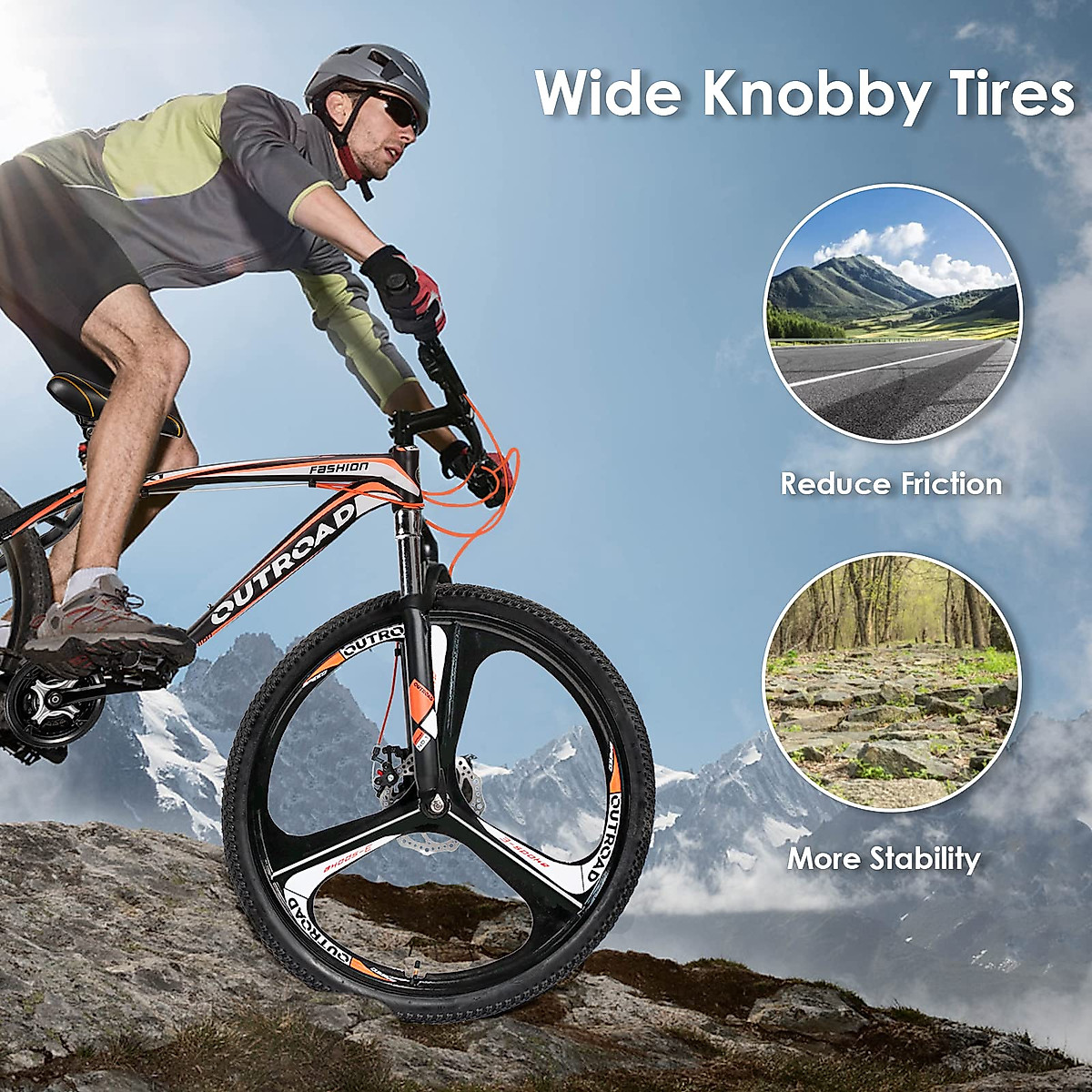 MarKnig 26 Inch Mountain Bikes for Adult, 21 Speeds Mountain Bicycles with Front Suspension, Dual Disc Brake, 3-Spoke Wheel, Hardtail Bike for Men/Women/Teen, X1-Orange