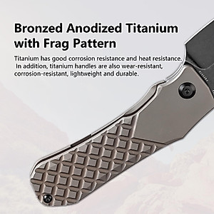 KANSEPT Loki Pocket Folding Knives for Men EDC Camping Folding Knife 2.99''CPM S35VN Blade Material Pocke Knife with Bronzed Anodized Titanium with Frag Pattern Handle Everyday Carry K1058B4