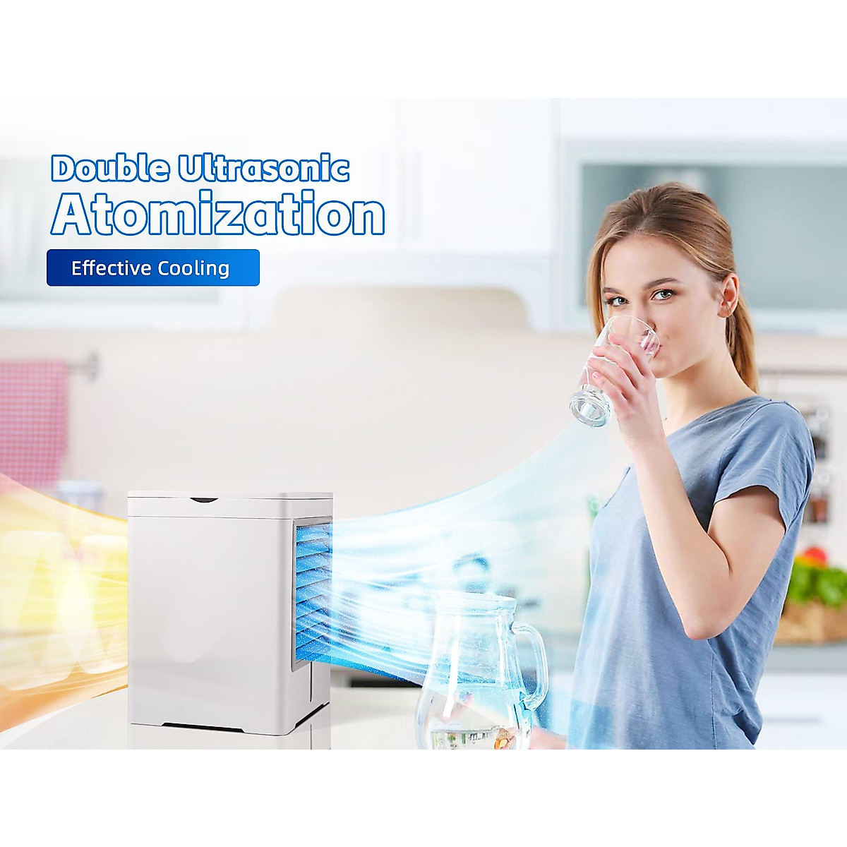 Portable Air Conditioners Fan, Evaporative Air Cooler with 3 Speeds 3 Timers, Personal Mini Air Cooler Touch Screen Desktop Cooling Fan with Large Water Tank for Home Room Office Camping Car