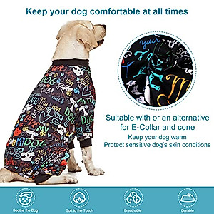 LovinPet Large Dog Pajamas, Wound Care/Post Surgery Shirt, UV Protection, Love My Dog Text on Black Print, UV Protection, Pet Anxiety Relief, Large Dog Onesies, Pet PJ's/Medium
