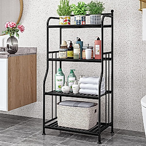 TIE-DailyNec 4 Tier Metal Plant Stand Flower Pots Holder, Multiple Home Storage Shelf Shoe Organizer Iron Indoor and Outdoor Flower Plant Display Rack for Garden Balcony Living Room Patio (Black)