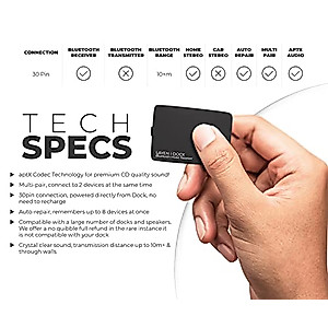 LAYEN i-Dock - Premium 30 Pin Bluetooth Adapter | Qualcomm CSR Chipset | aptX = Superior Wireless Audio | Multi-Pair | for Bose SoundDock & Other iPod iPhone Docking Stations (Not for Cars)