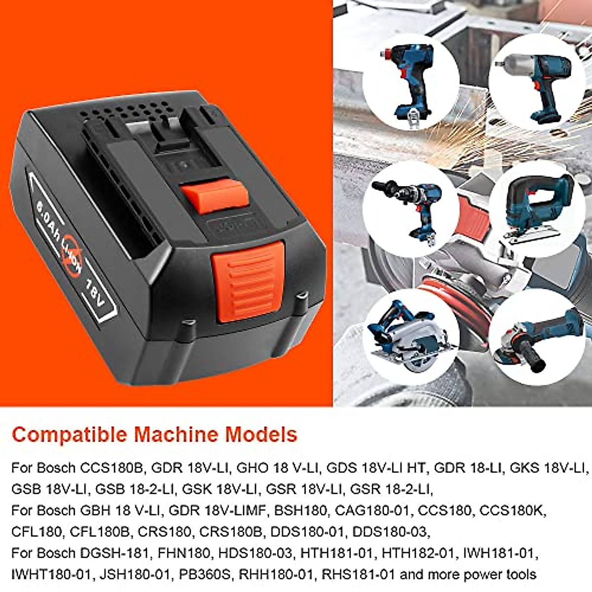 ARyee 18V 6.0Ah Bosch BAT620 Battery Replacement Bosch Cordless Power Tools BAT609 BAT610 BAT610G BAT612 BAT618 BAT618G BAT619G