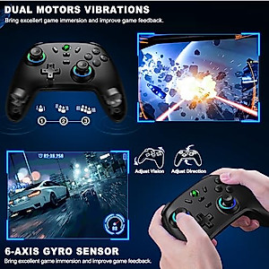 Wireless Switch Pro Controller for Nintendo Switch Controller/Lite/OLED, Hall Effect Wired PC Joysticks-LED Wireless iOS/Android Remote/Programmable Nintendo Switch Accessories Interactive Gaming Figures