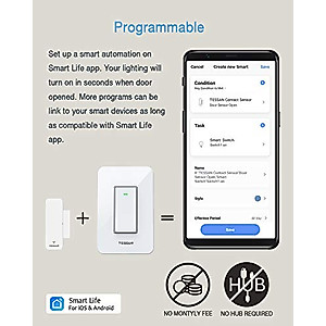 Smart Door Sensor 2 Pack, TESSAN WiFi Window Contact Sensor Work with Amazon Alexa, Google Assistant, No Hub Required, Trigger Phone Notification, Phone Alarm, Programmable with Smart Life Devices