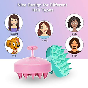 HEETA Hair Scalp Massager Shampoo Brush 2 Pack, Soft Silicone Bristles to Remove Dandruff, Waterproof Hair Scrubber for Both Wet Dry Hair, Suitable for Men & Women (Green & Pink)