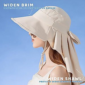 Chasenew Women's Sun Hat UV Protection Foldable Waterproof Wide Brim Bucket Hats with Neck Flap for Summer Beach Fishing Hiking Beige