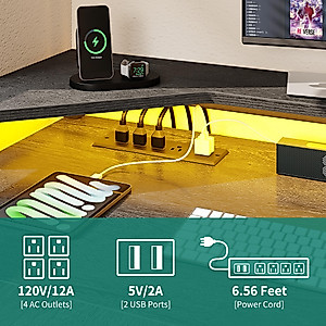 YITAHOME L Shaped Desk with Power Outlets & LED Lights, 65" Large Computer Desk with File Drawer & Lift Top, Height Adjustable Standing Desk with Monitor Stand & Storage Shelves, Grey