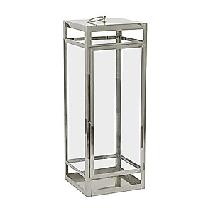 Deco 79 Stainless Steel Pillar Candle Lantern, 11" x 11" x 32", Silver