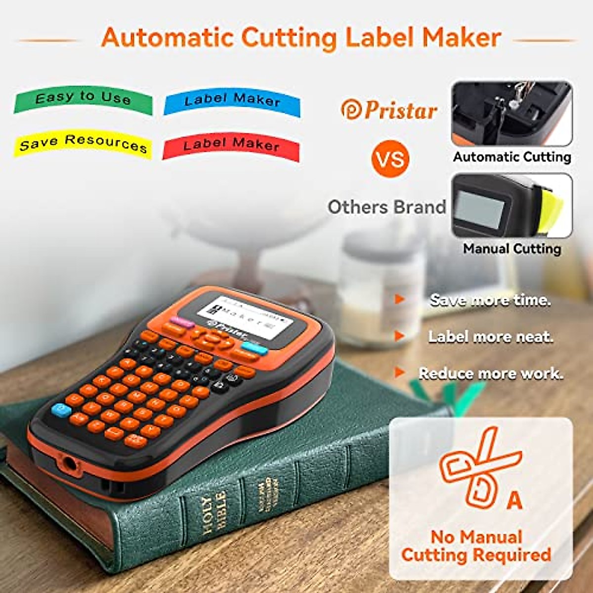 Auto-Cut Label Maker Machine with Tape PS-100E Rechargeable Handheld Labeler with Keyboard Multiple Templates for TZe 0.13-0.47 Inch Tapes Easy to Use for Home Office Industrial Labeling Organization