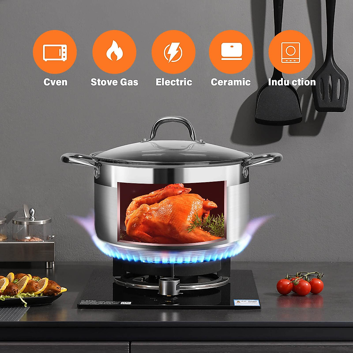 LEUGWAKN Stainless Steel Stock pot-10 Quart pot-Stockpots with Lid -Soup Pot-Induction Pot-Cookware-Cooking Pot-crock pot